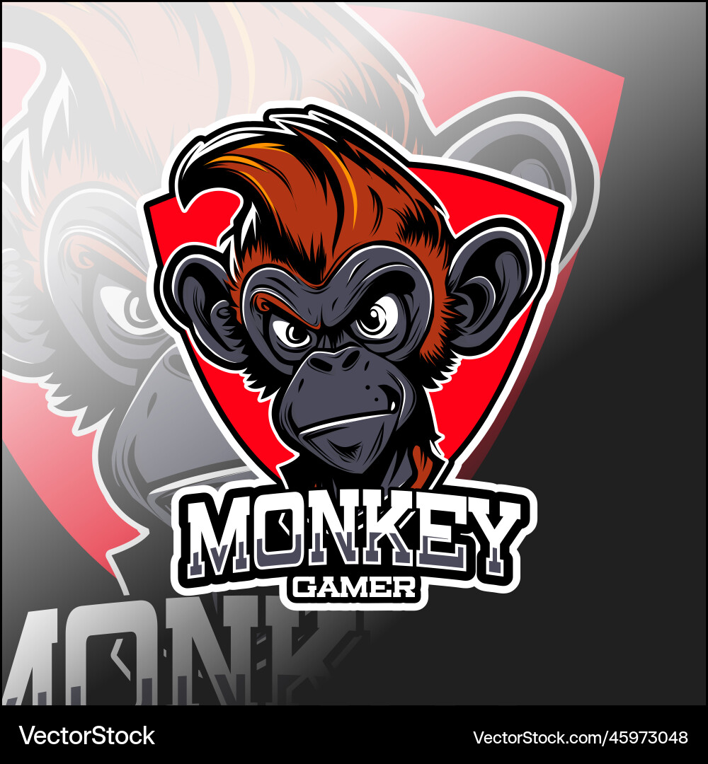 Monkey gamer mascot esport logo design Royalty Free Vector