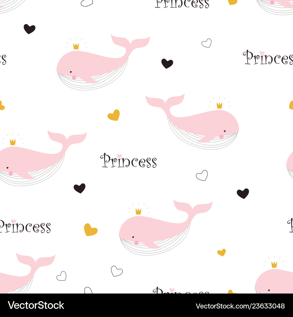 Pattern with princess whale Royalty Free Vector Image