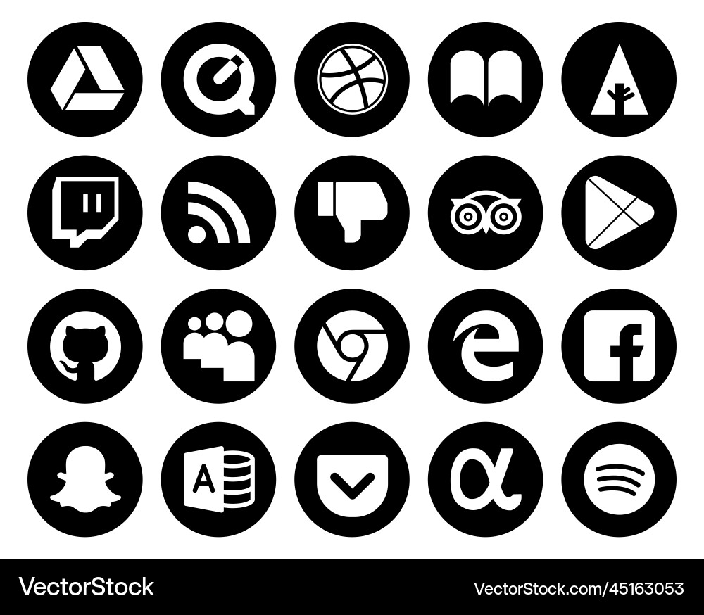 20 social media icon pack including snapchat edge Vector Image