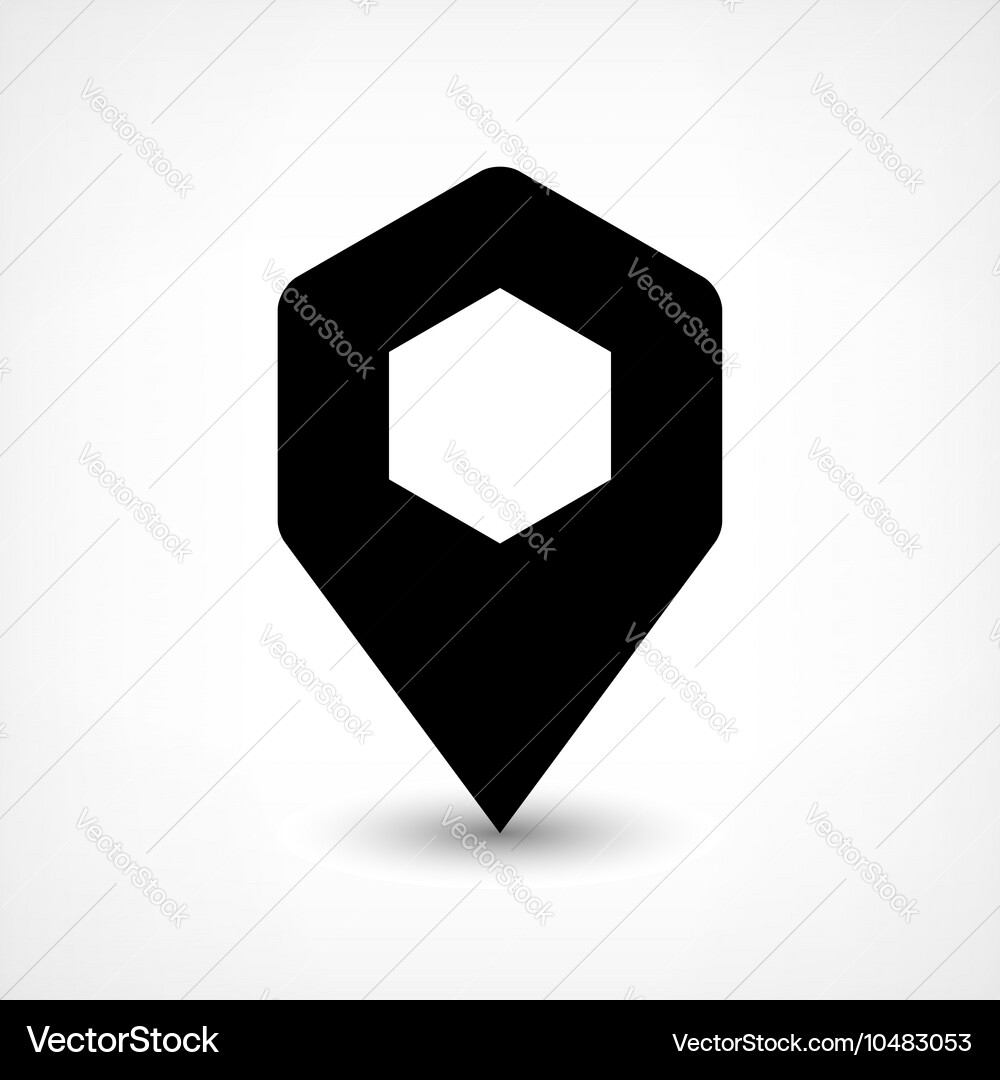 Black map pin flat location sign hexagon icon Vector Image