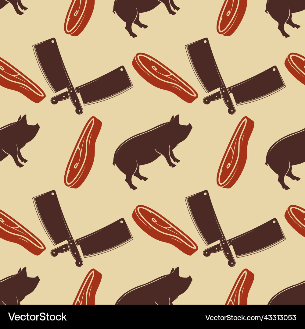 Butcher shop seamless pattern with pig and steak Vector Image