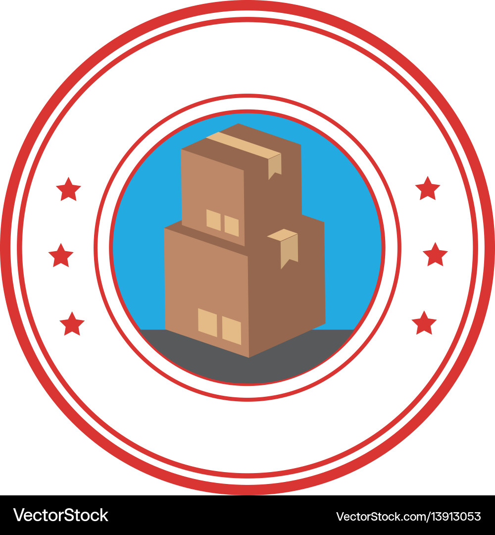 Circular emblem with stacking package box Vector Image