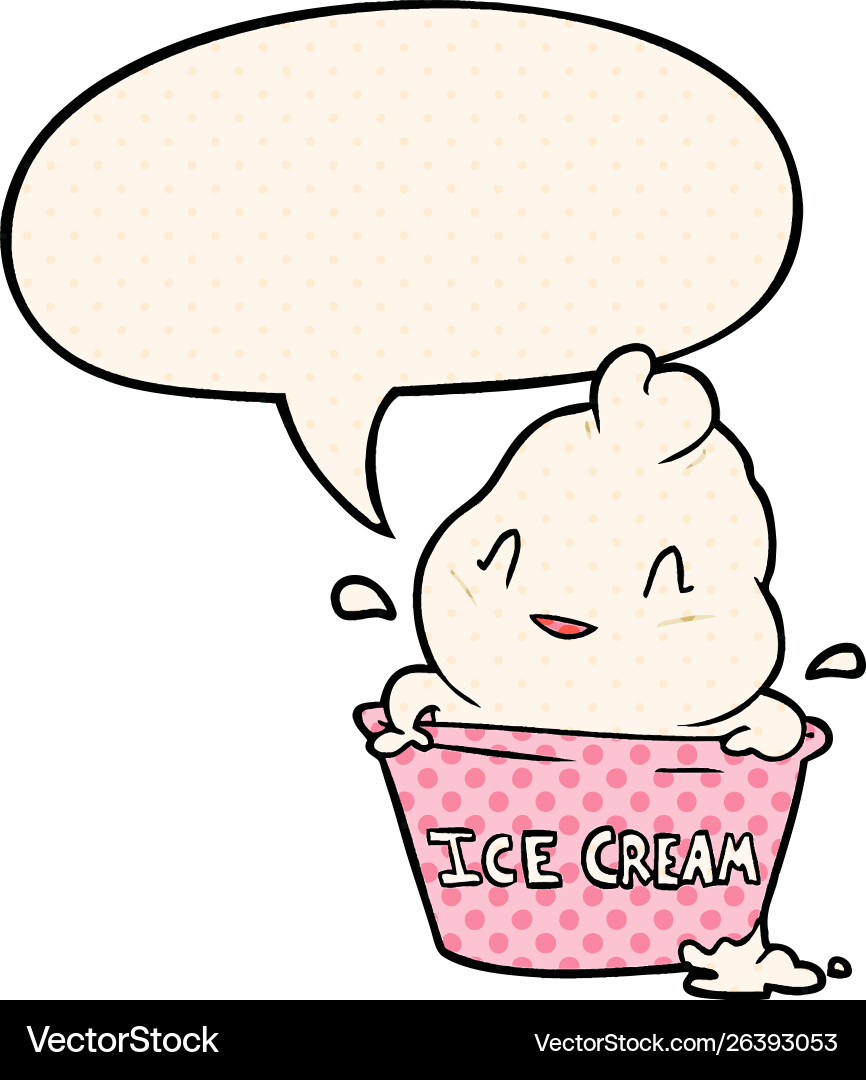 Cute cartoon ice cream and speech bubble in comic Vector Image