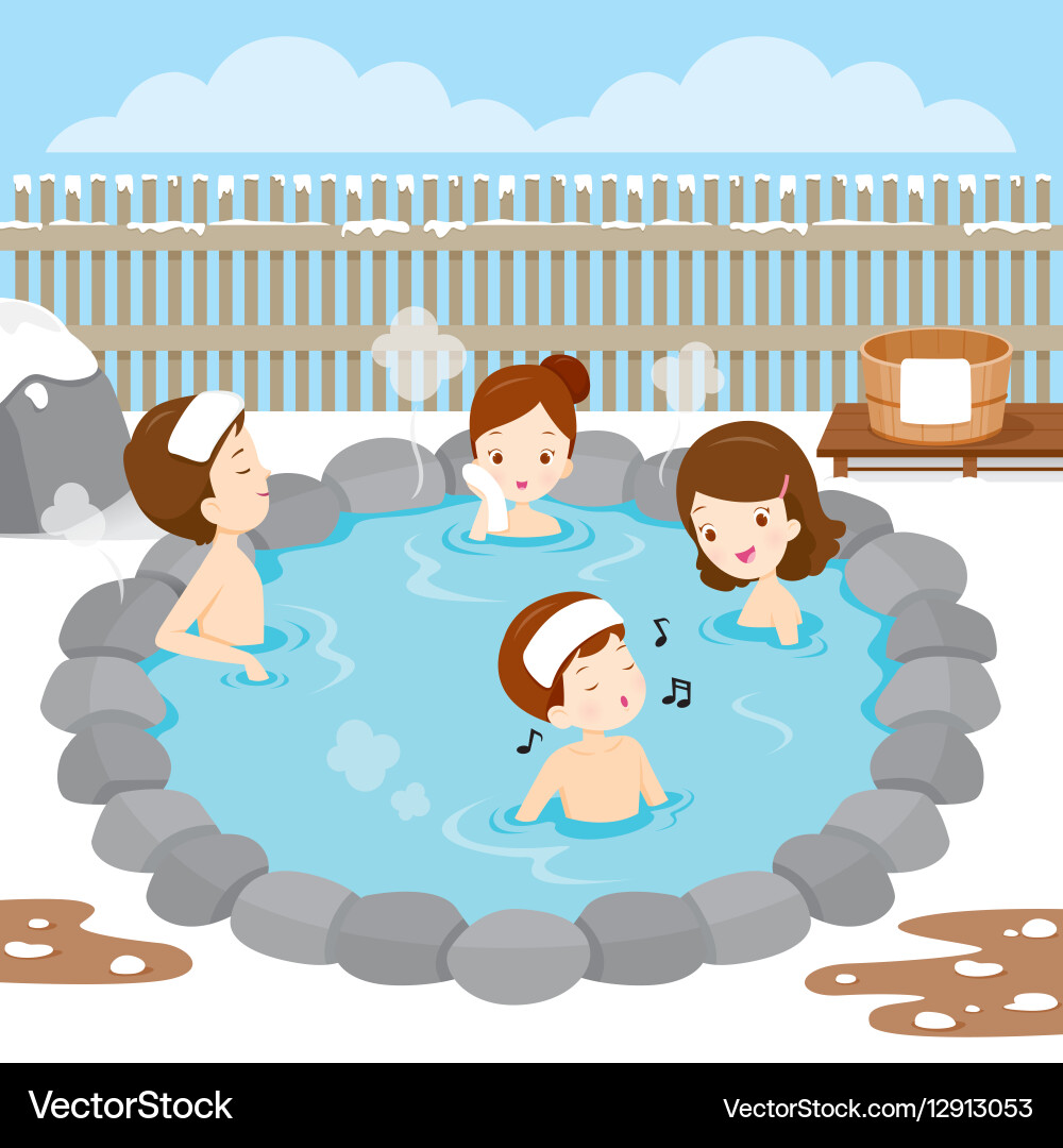 Family relaxing in hot spring Royalty Free Vector Image