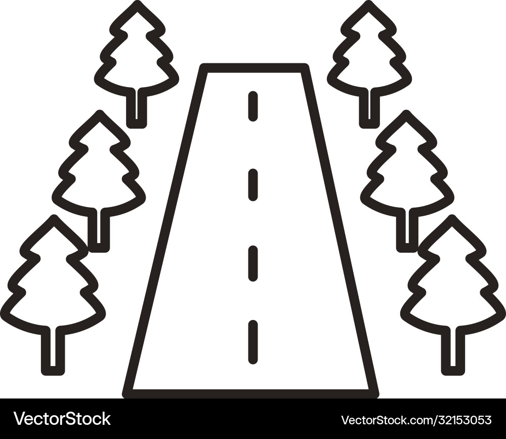 Road with trees scene line style icon Royalty Free Vector