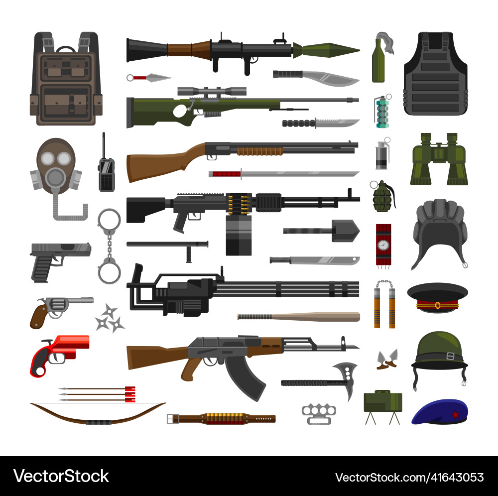 Set of weapons and accessories Royalty Free Vector Image