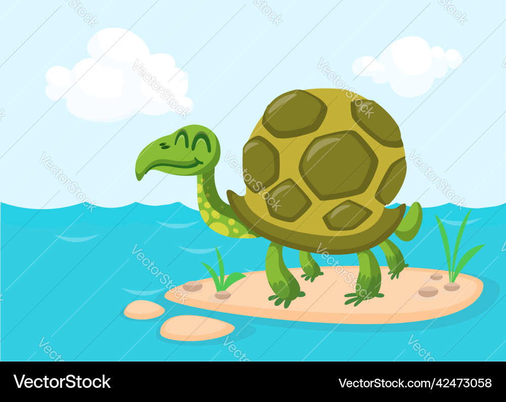 Cartoon funny green turtle isolated Royalty Free Vector