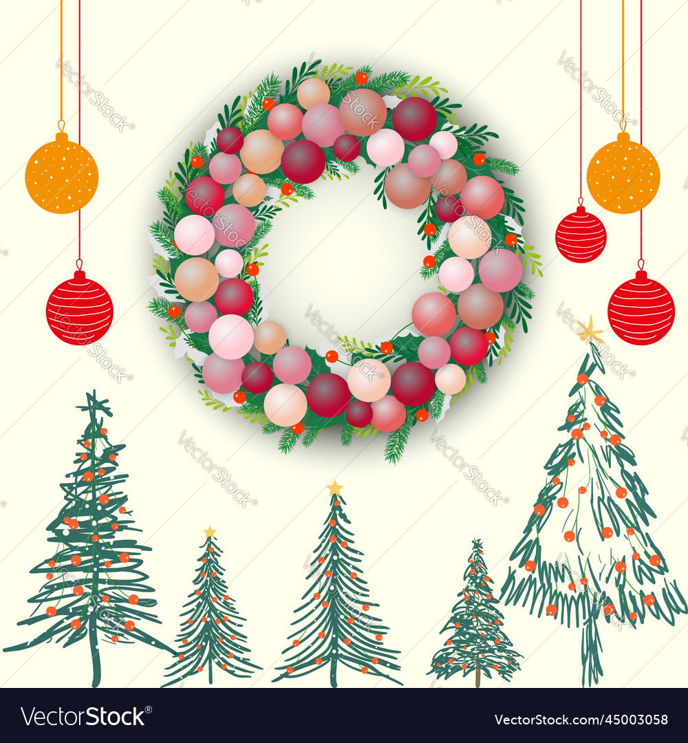 Christmas wreath with fir branches leaves Vector Image