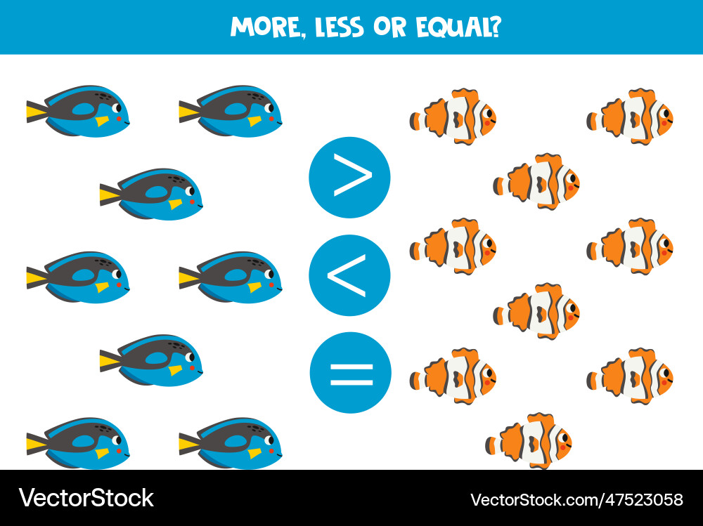More less or equal with cartoon reef fish Vector Image