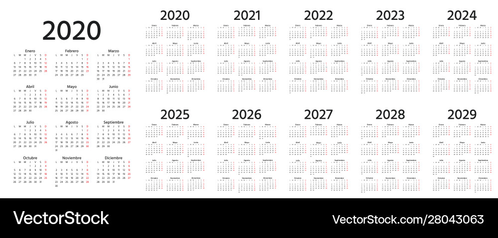 2020 spanish calendar template year planner Vector Image