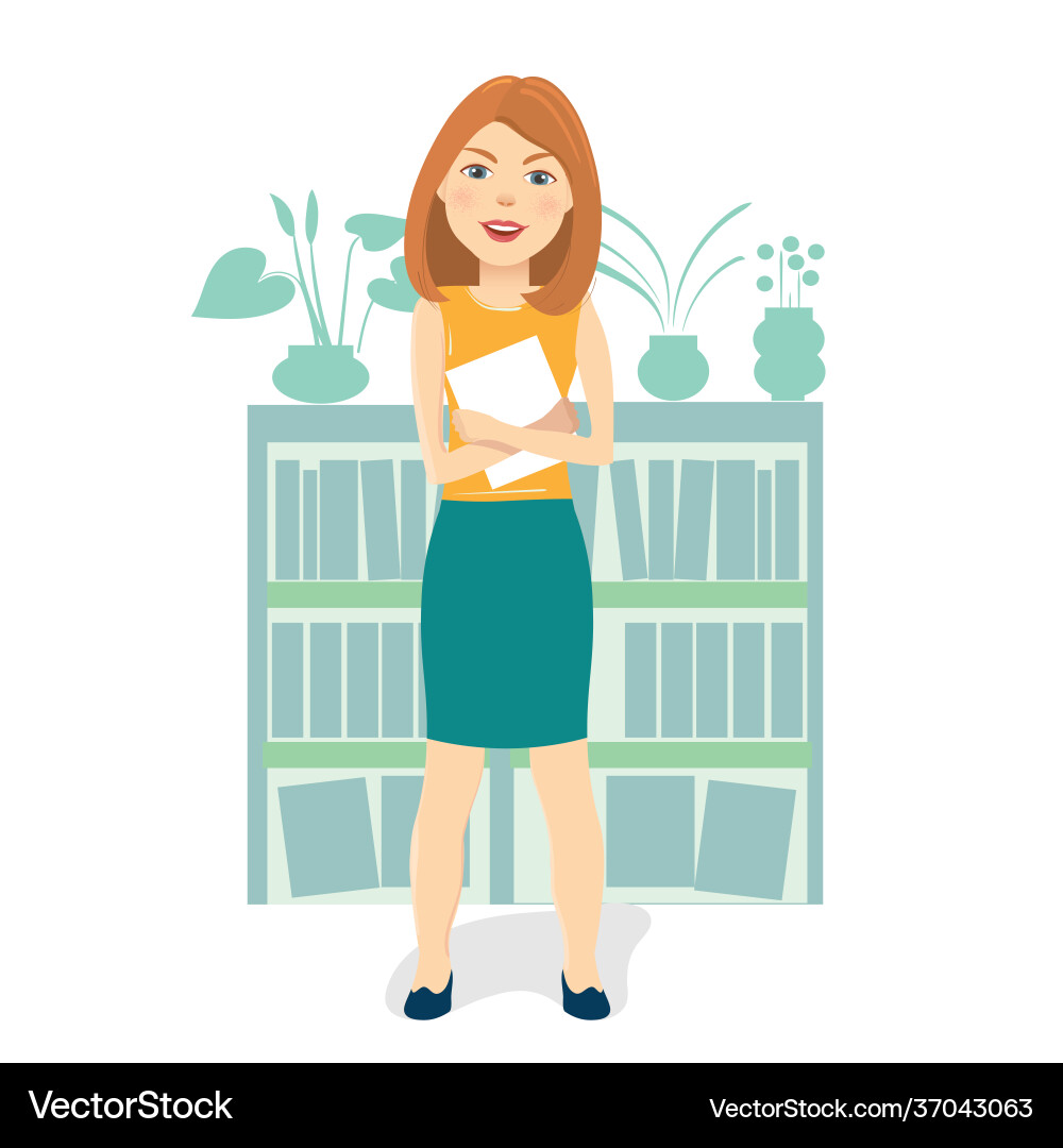 A girl at work in office Royalty Free Vector Image