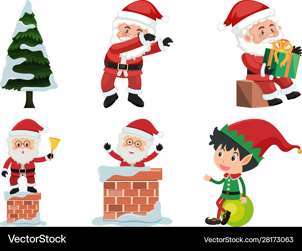 Christmas set with santa and elf Royalty Free Vector Image