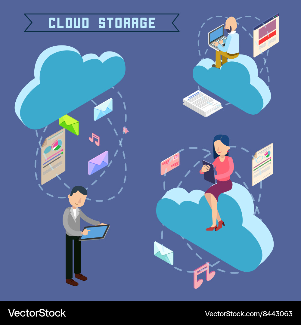 Cloud Storage Isometric Computer Technology Vector Image
