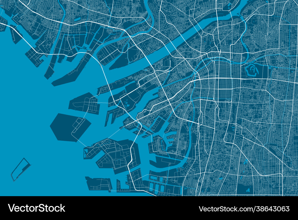 Detailed map osaka city linear print map land Vector Image