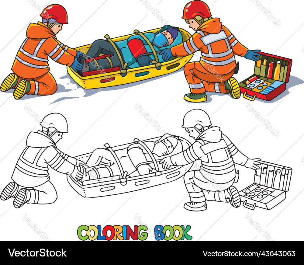 Lifeguards provide first aid on rescue sled Vector Image