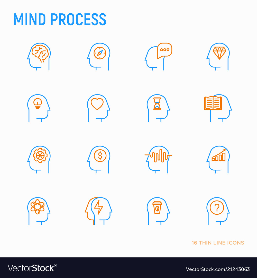 Mind process thin line icons set Royalty Free Vector Image