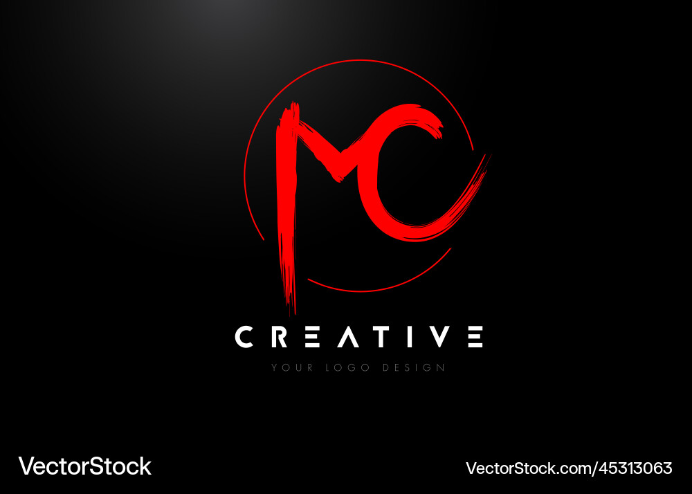 Red mc brush letter logo design artistic Vector Image