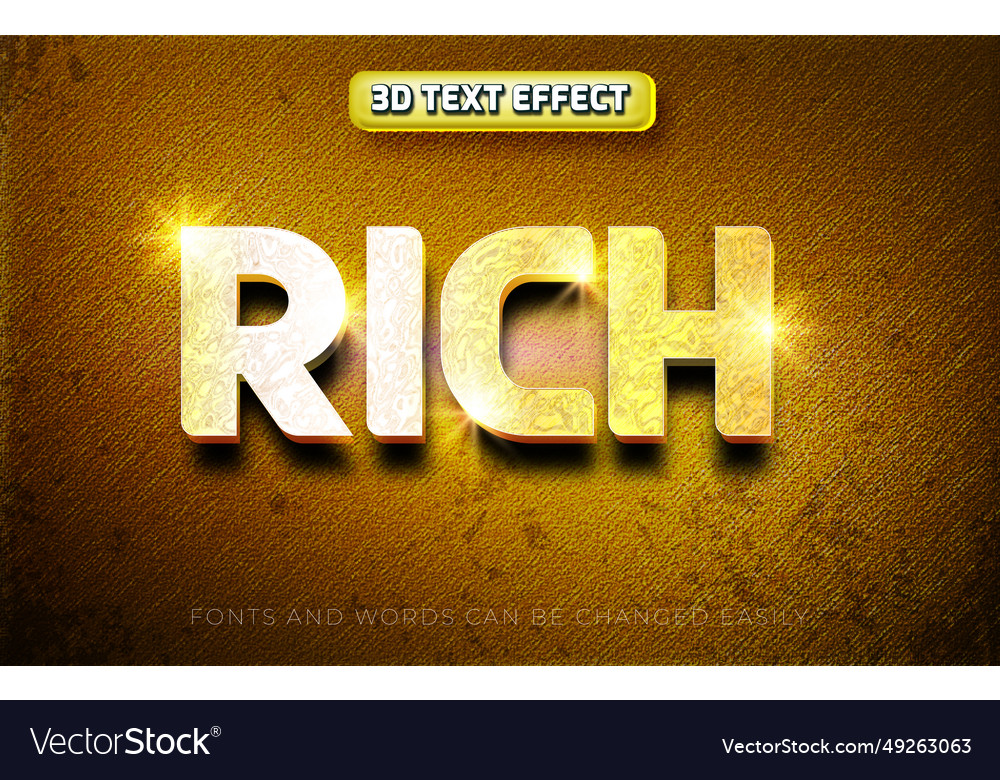 Rich golden 3d editable text effect Royalty Free Vector