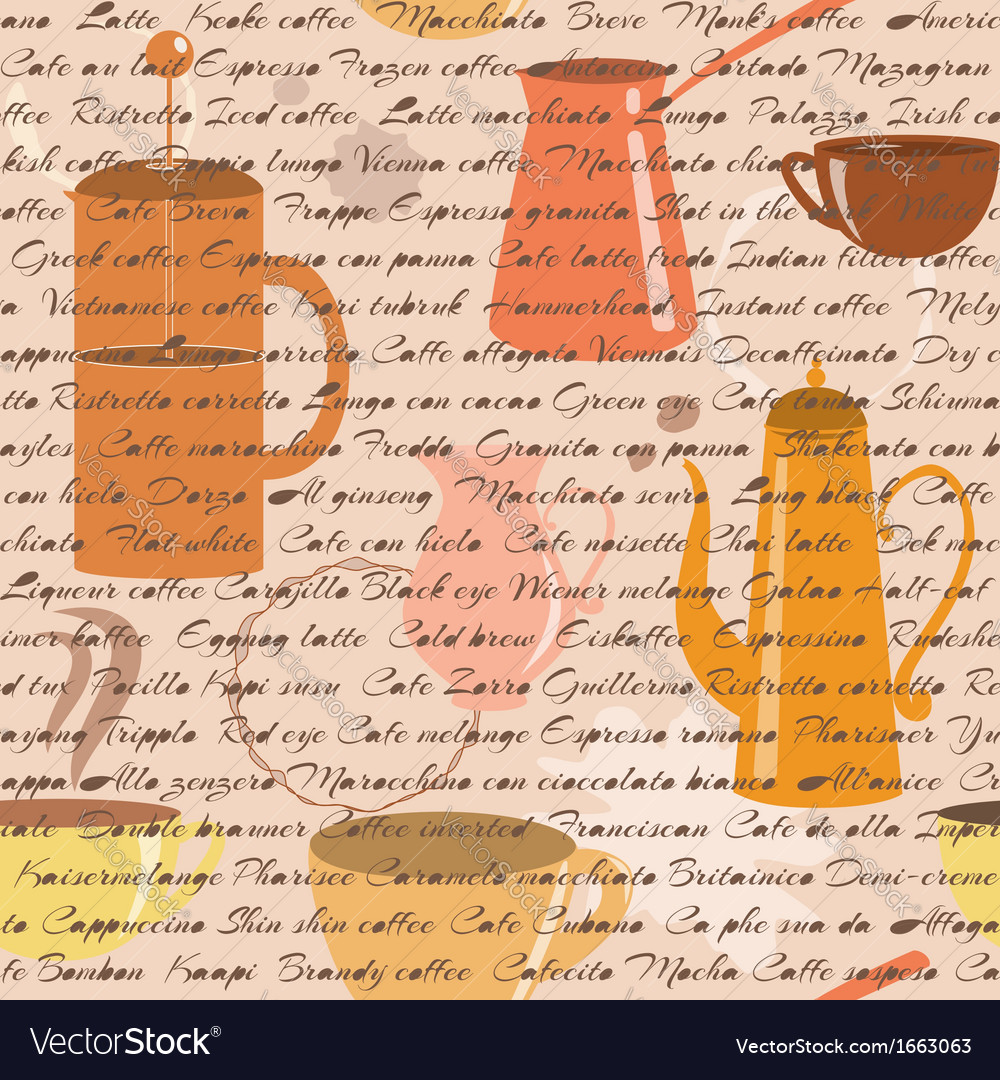 Seamless pattern with coffee types text Royalty Free Vector