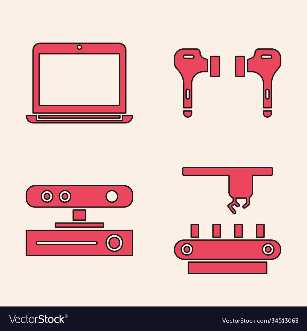 Set factory conveyor system belt laptop air Vector Image