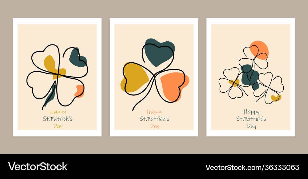 Set st patrick s day posters in line art style Vector Image