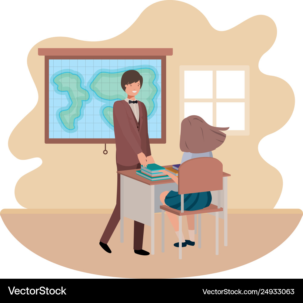 Teacher in classroom with student avatar Vector Image