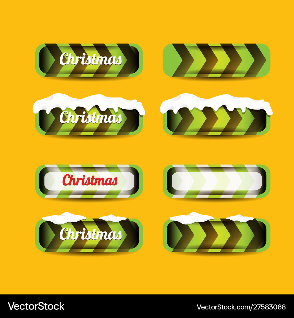 Christmas green glossy buttons set isolated Vector Image