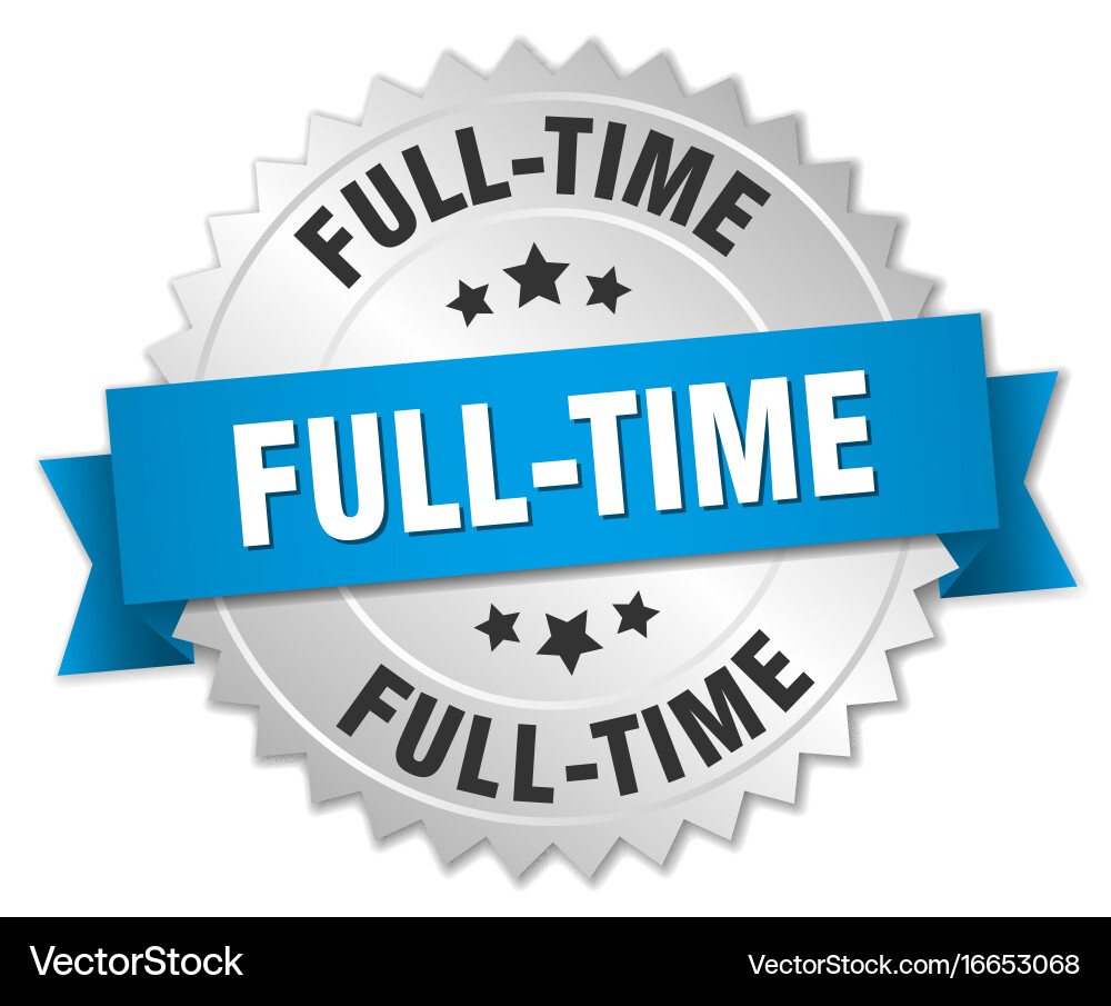 Full-time 3d silver badge with blue ribbon Vector Image