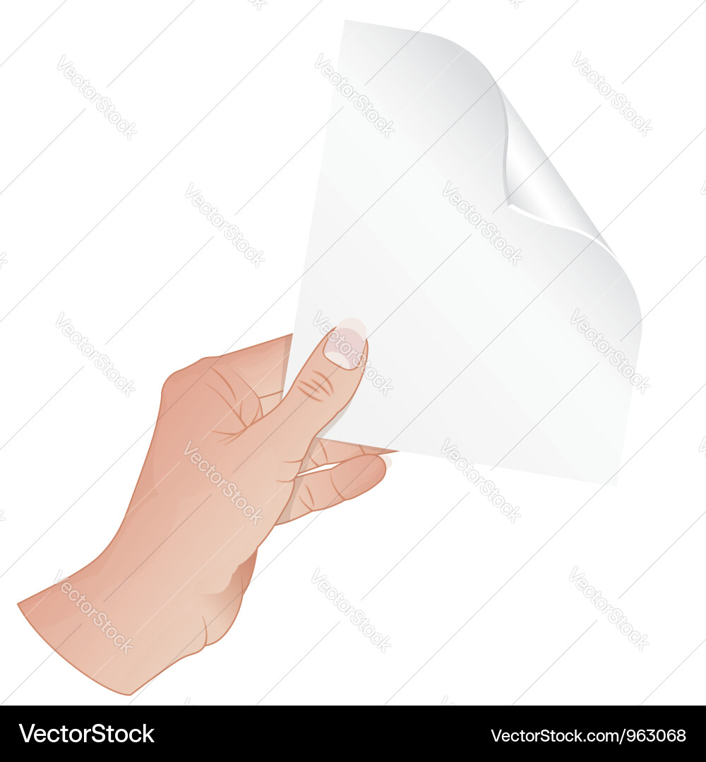 Hand with piece of paper Royalty Free Vector Image