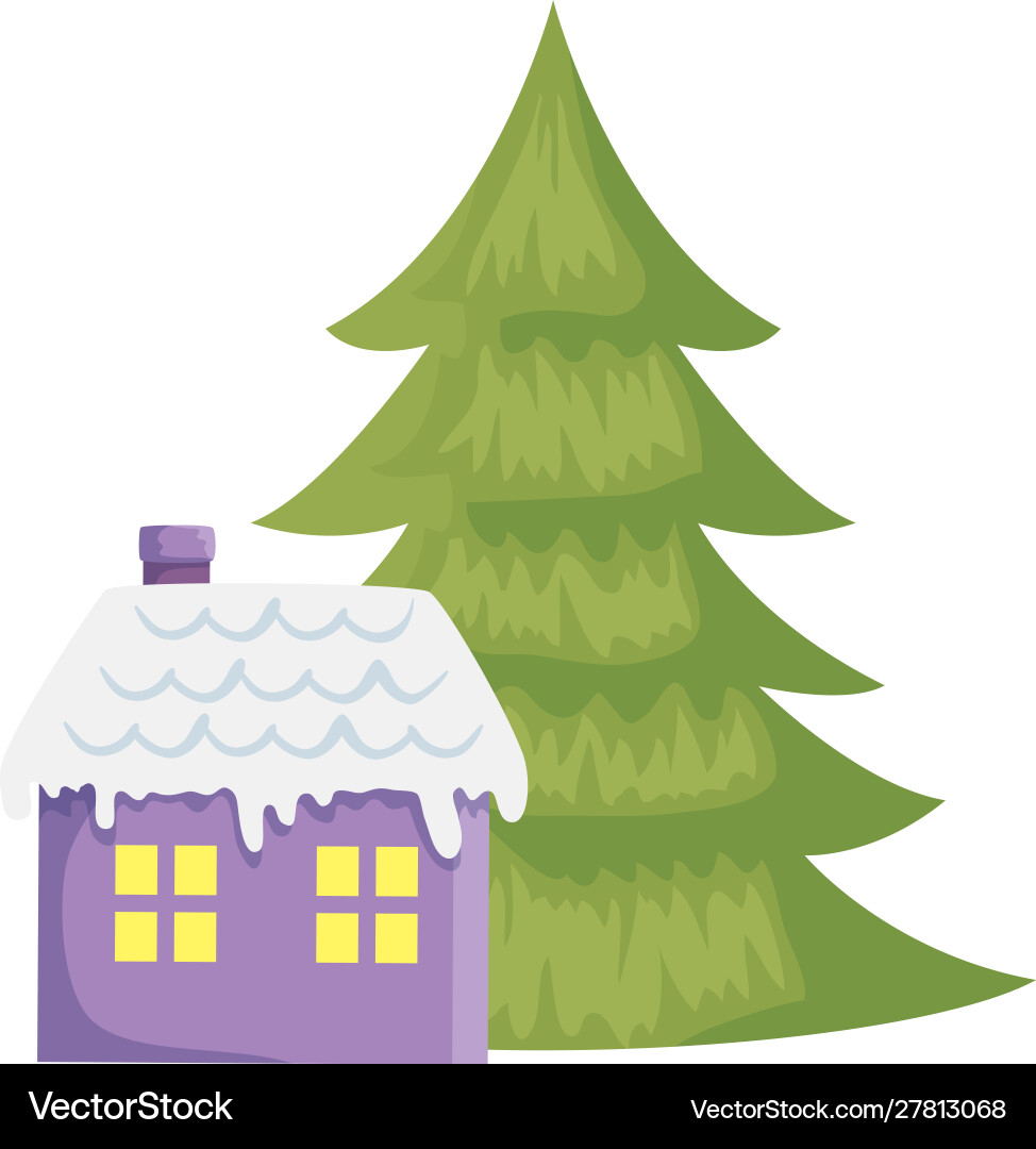 House with snow and pine tree christmas isolated Vector Image