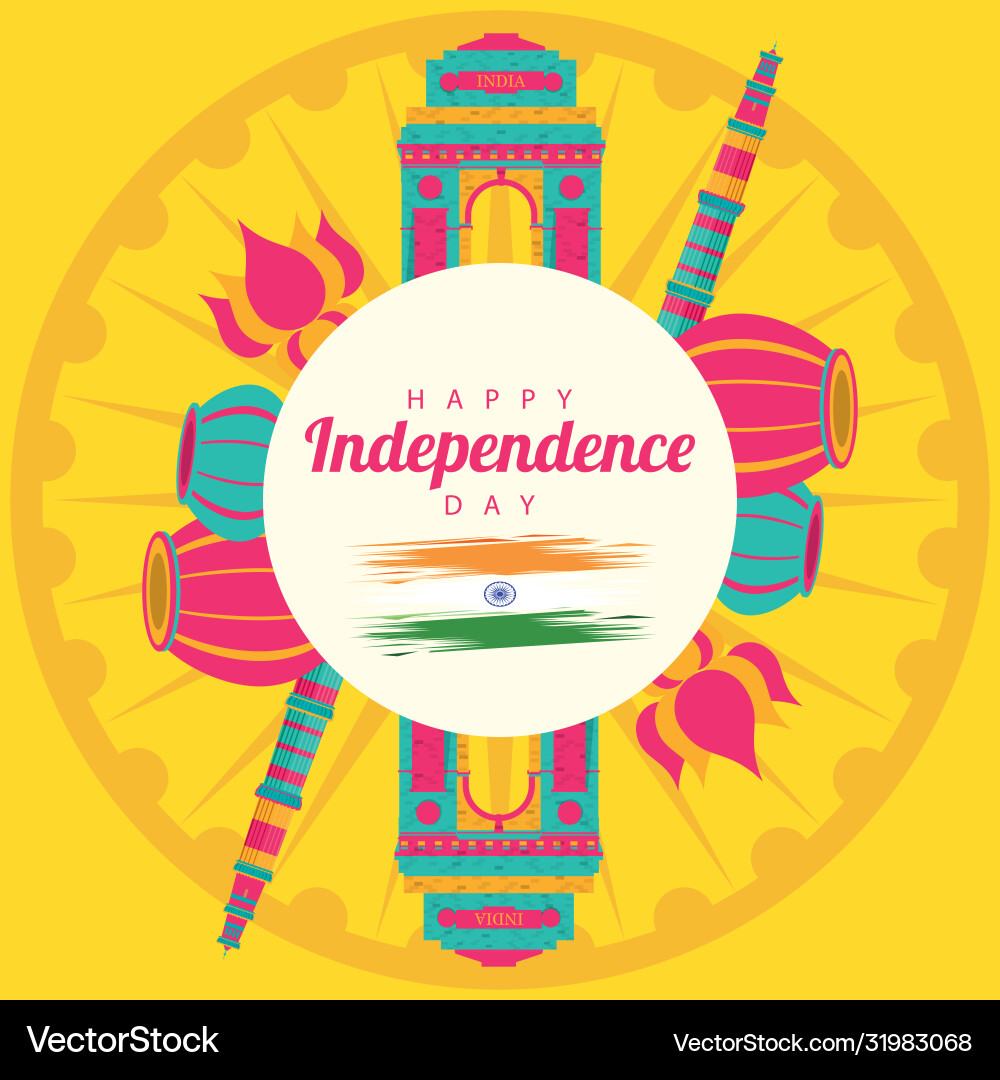India independence day celebration with icons Vector Image