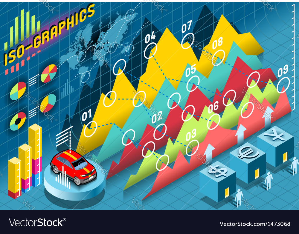 Isometric infographic histogram set elements Vector Image