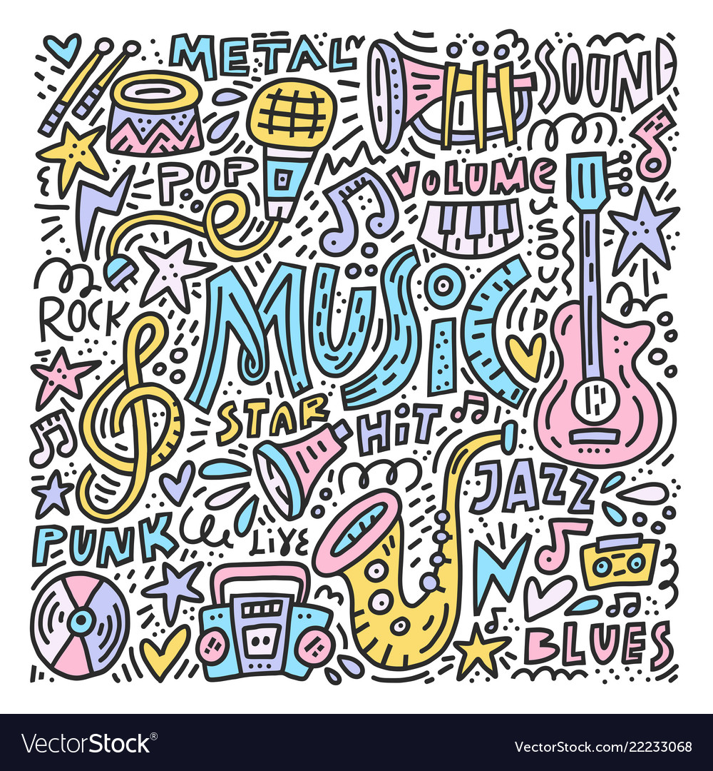 Music doodle Royalty Free Vector Image - VectorStock
