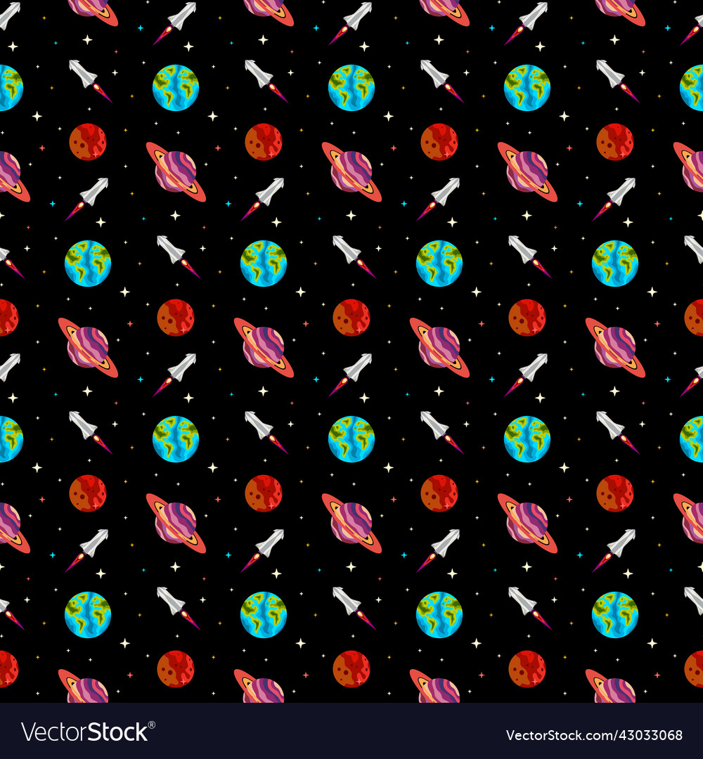 Rocket space planets seamless pattern Royalty Free Vector