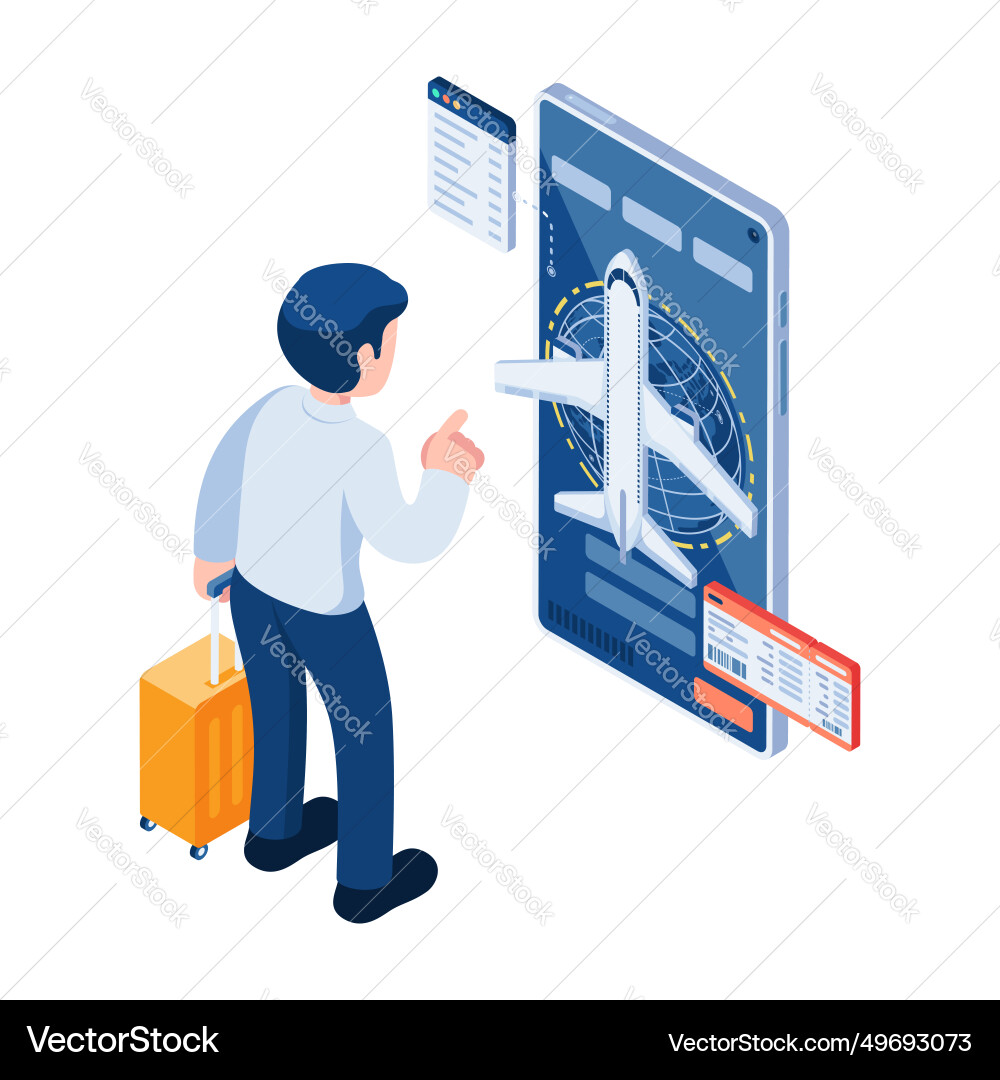 Isometric businessman booking flight online Vector Image