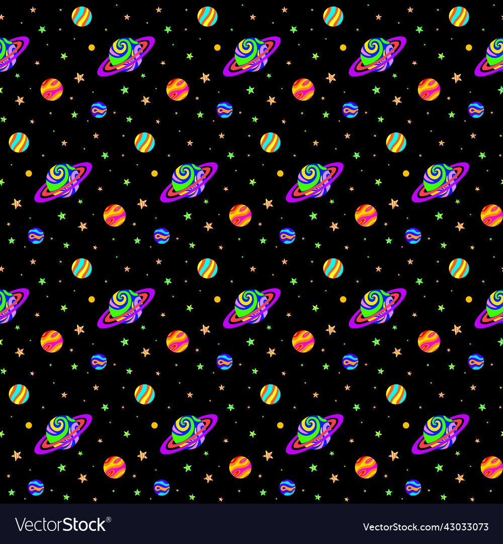Psychedelic space planets seamless pattern Vector Image