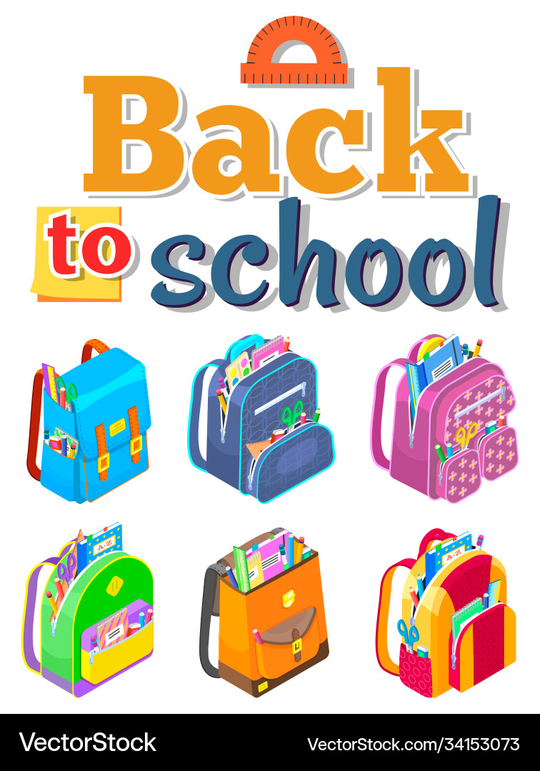 Set colorful backpacks and back to school Vector Image