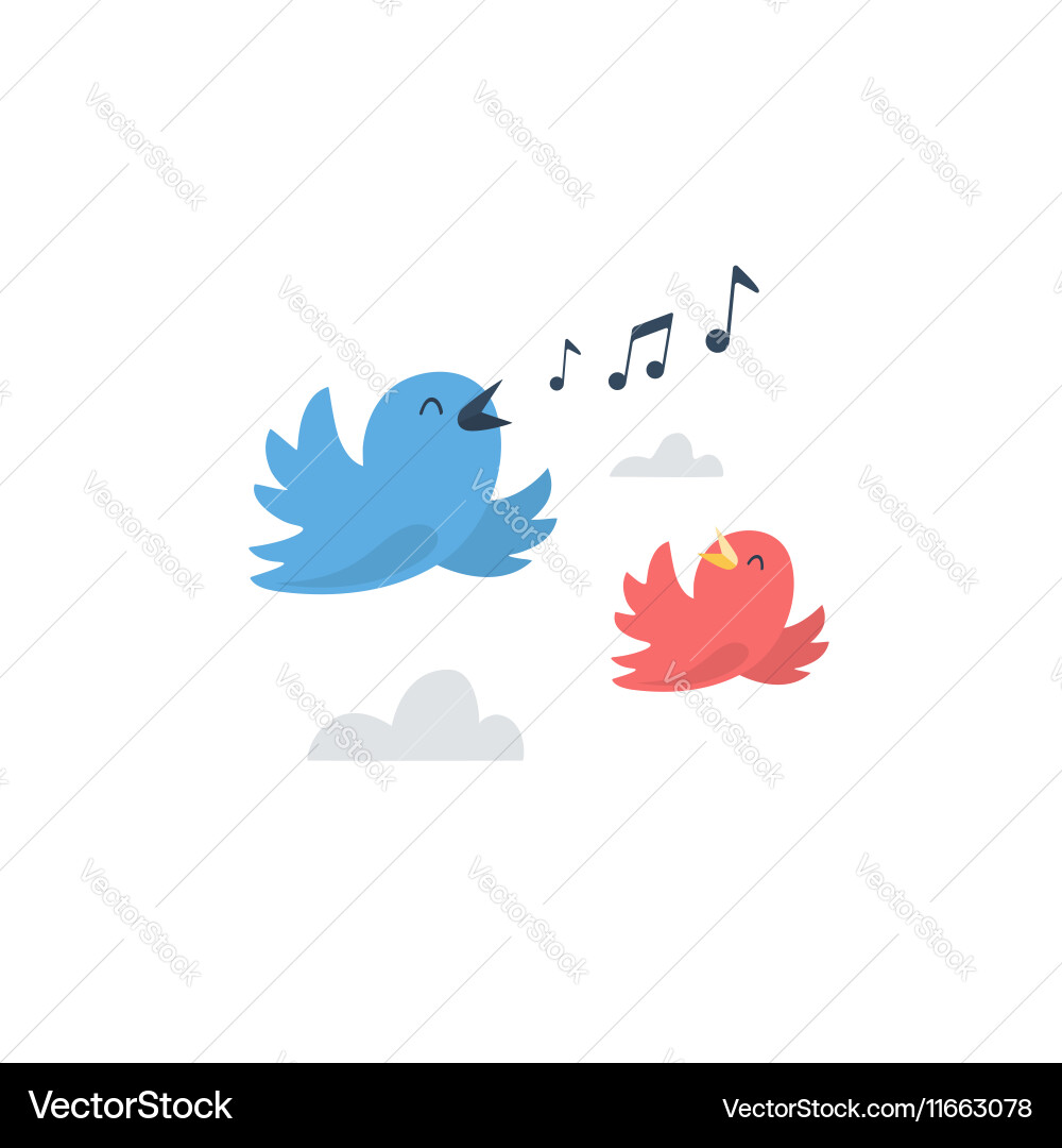 Blue and red small birds flying in sky Royalty Free Vector