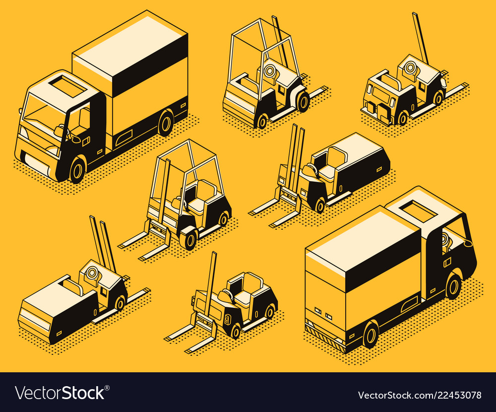 Cargo truck and loading machines line set Vector Image