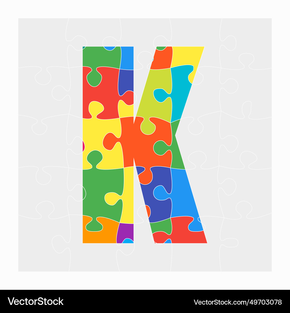 Colorful puzzle letter - k jigsaw creative font Vector Image