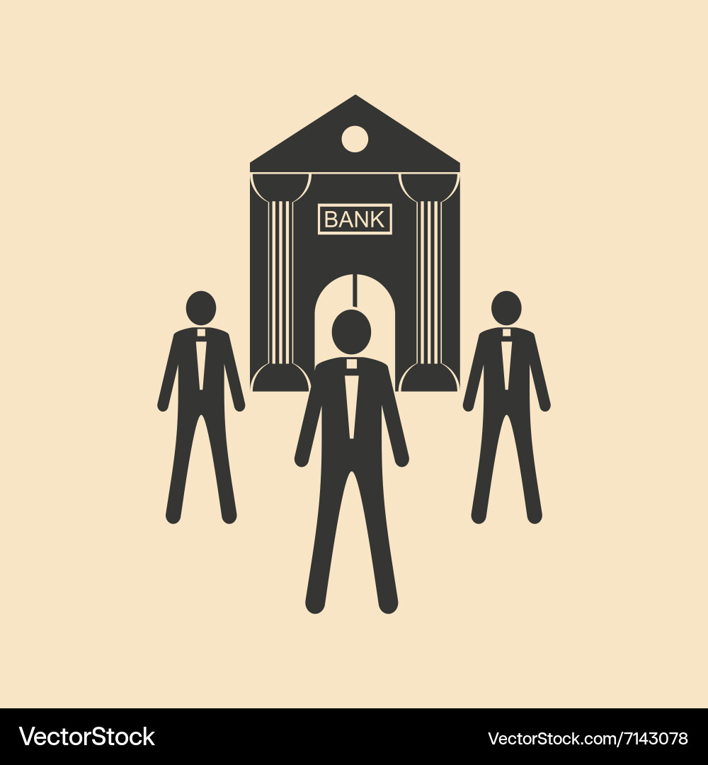 Flat in black white people and bank Royalty Free Vector