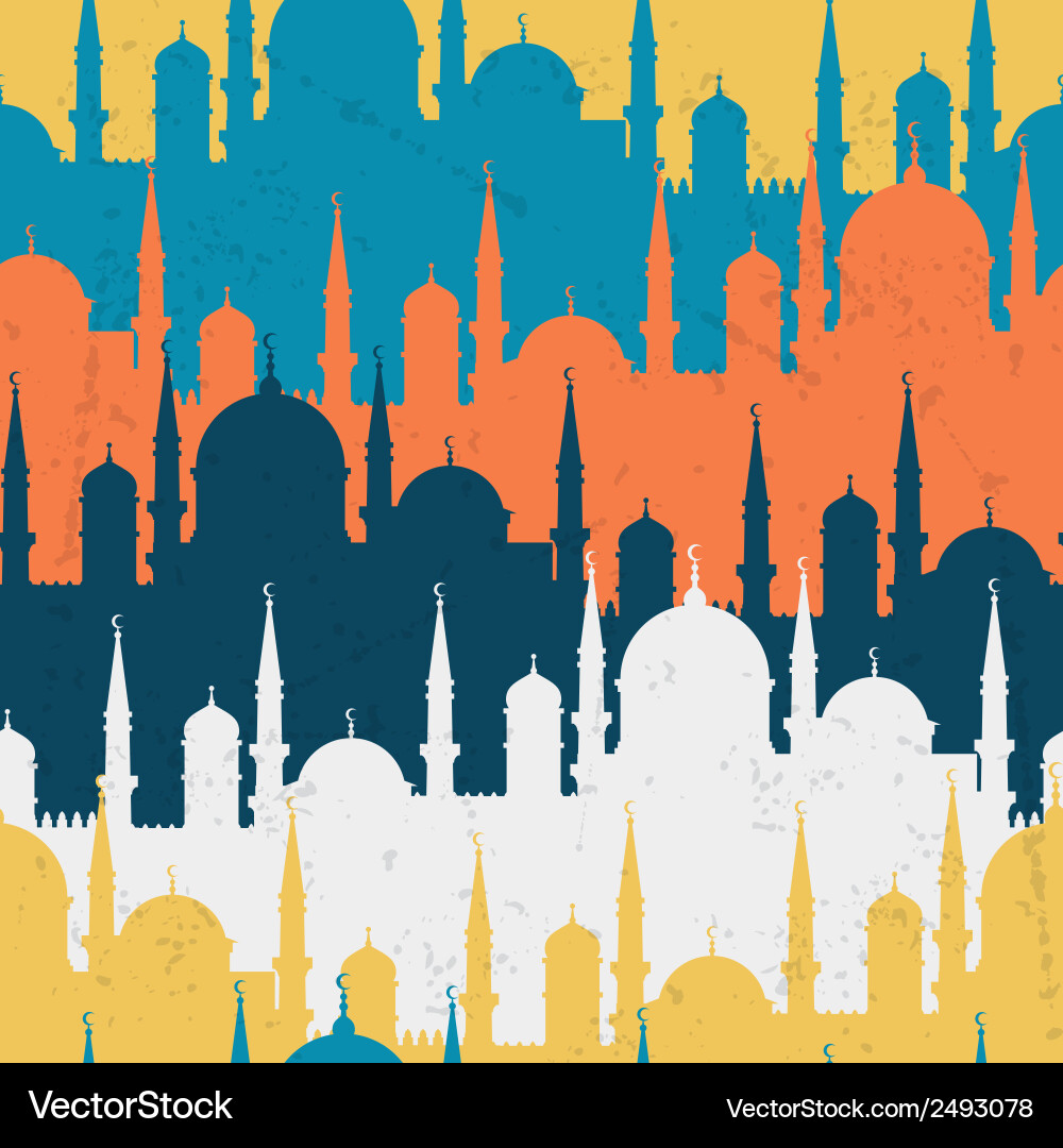 Islamic seamless pattern with mosques in flat Vector Image