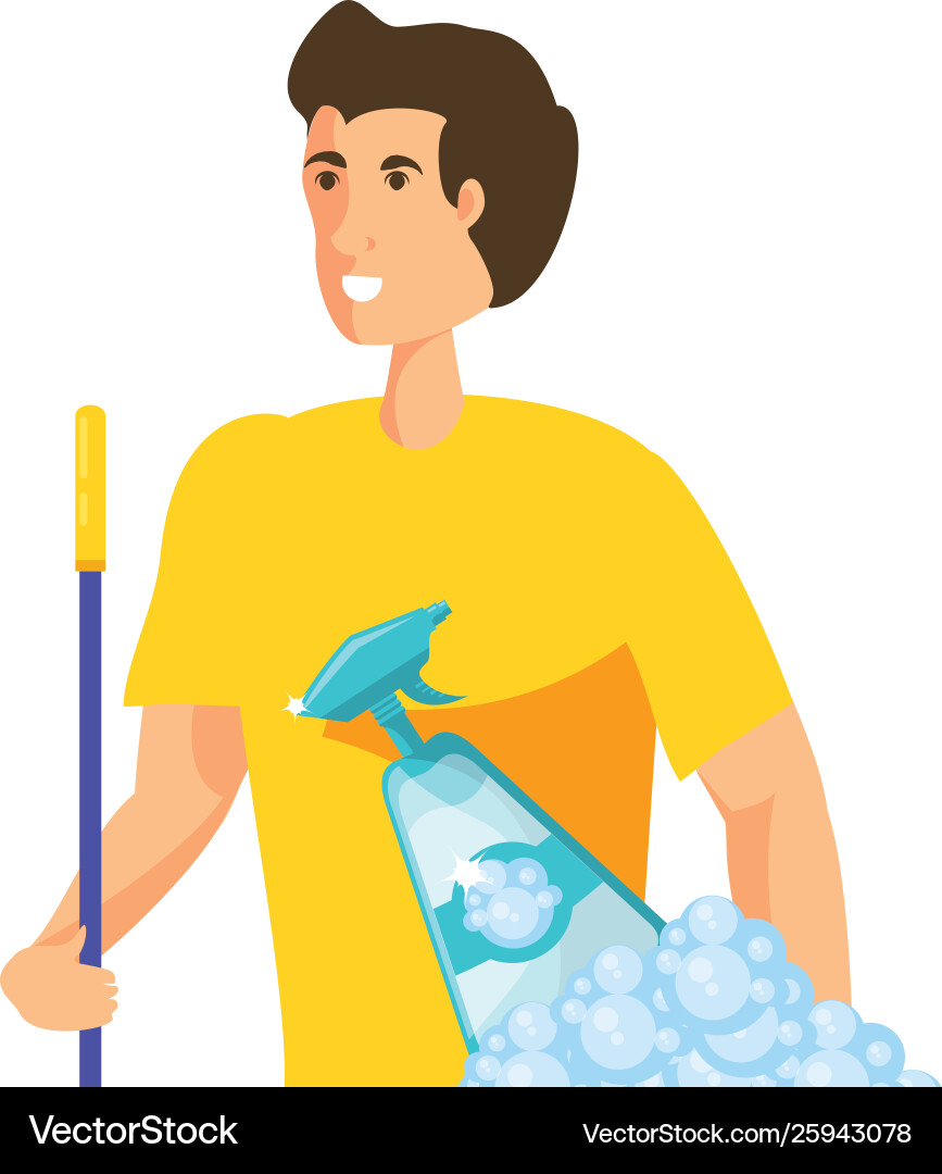 Isolated man cartoon cleaning design Royalty Free Vector