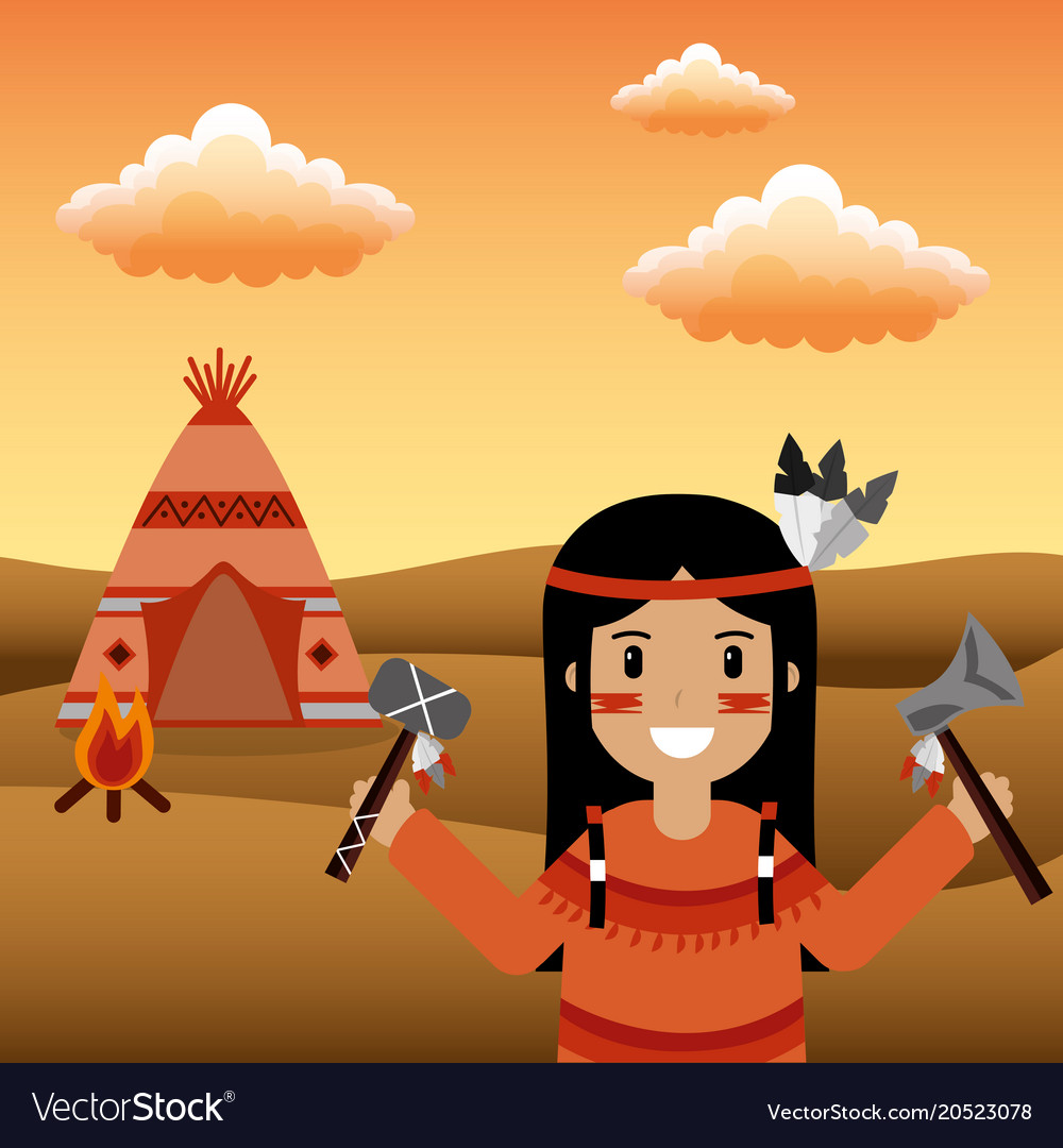 Native american people cartoon Royalty Free Vector Image