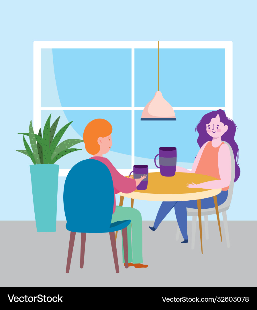 Social distancing restaurant or a cafe couple Vector Image