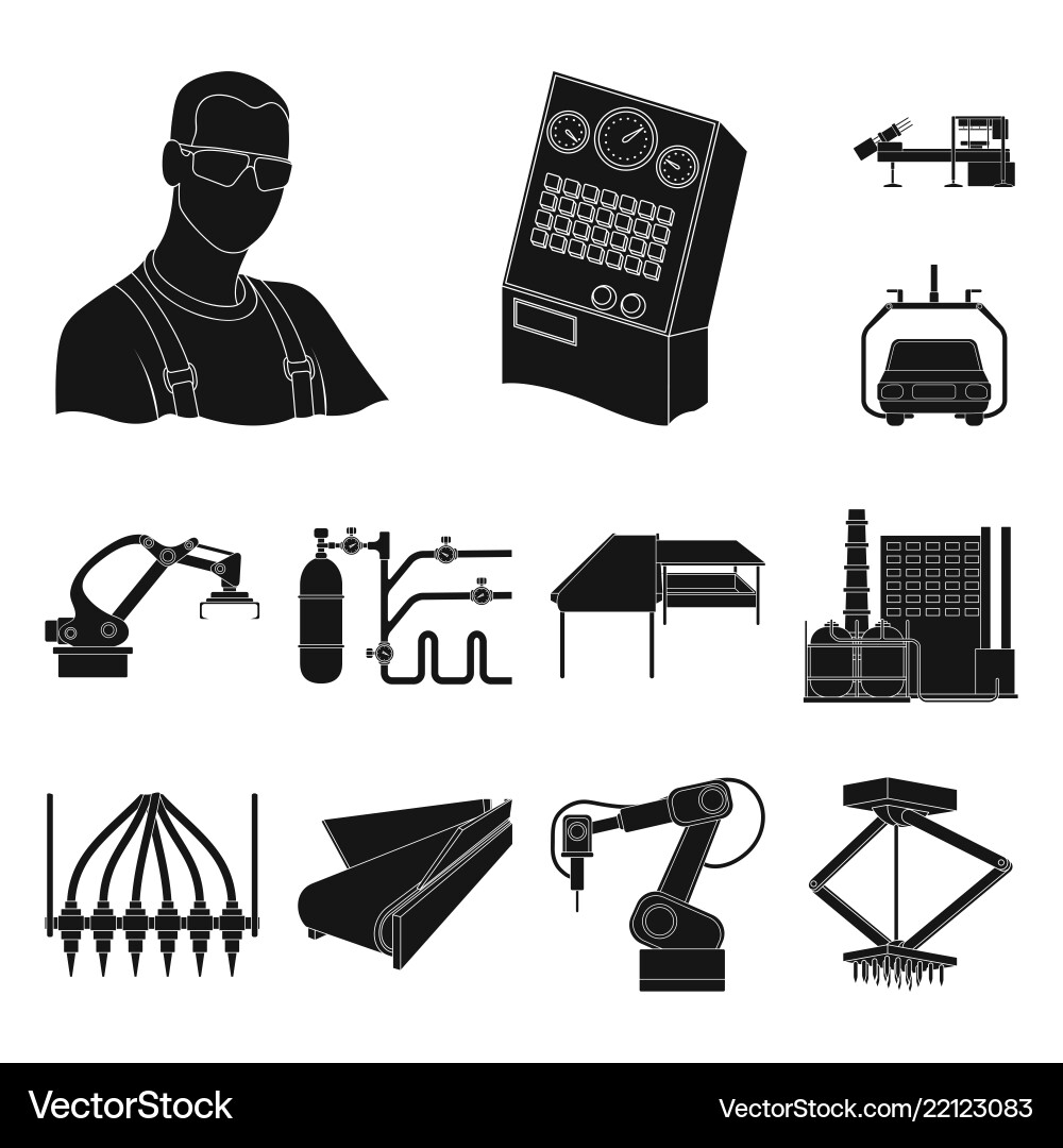 Equipment and machine black icons in set Vector Image