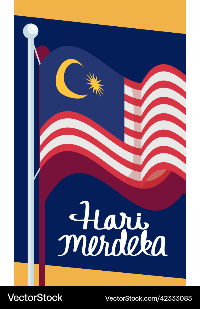 Hari merdeka lettering with flag waving Royalty Free Vector