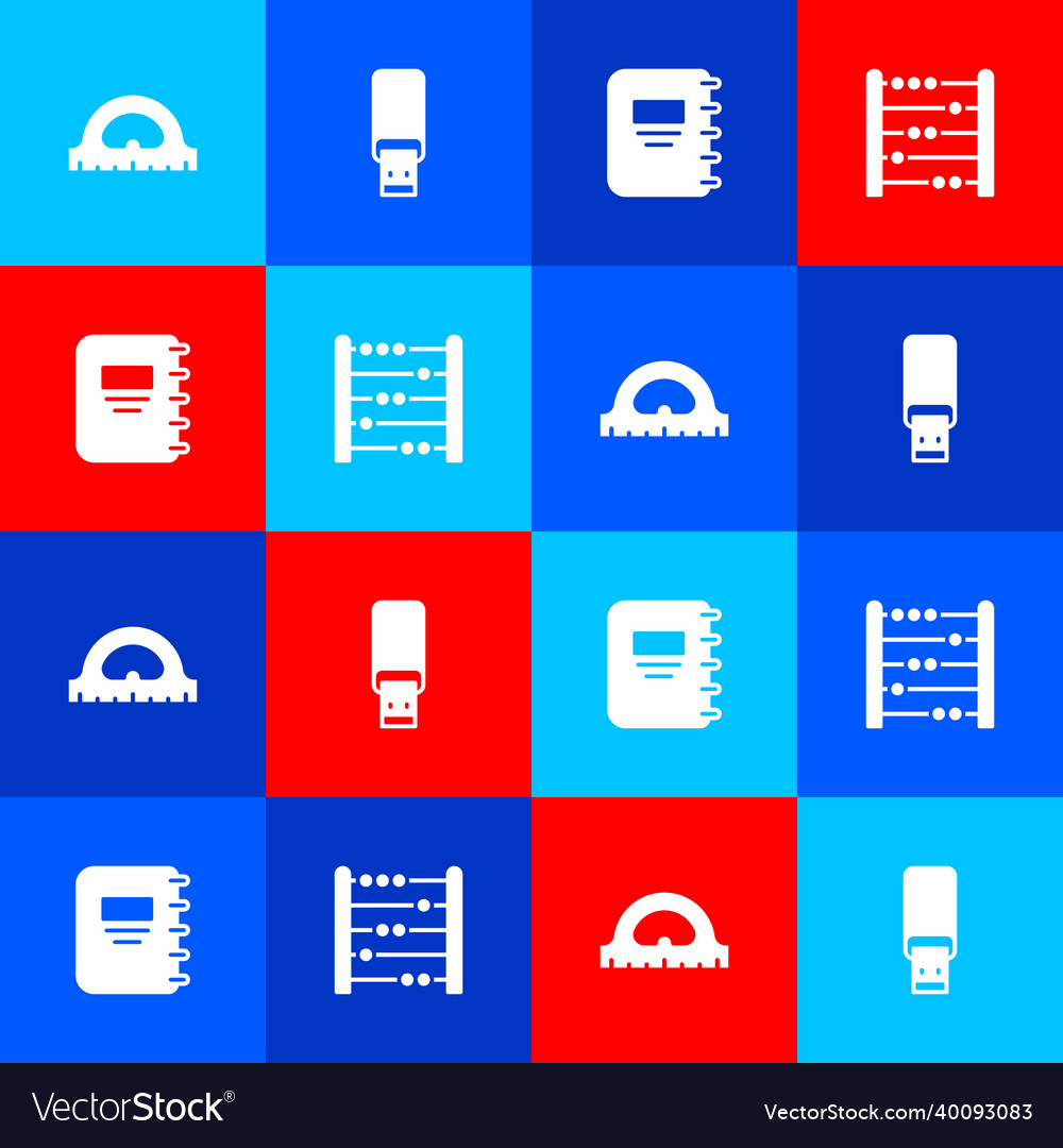 Set protractor grid usb flash drive notebook Vector Image
