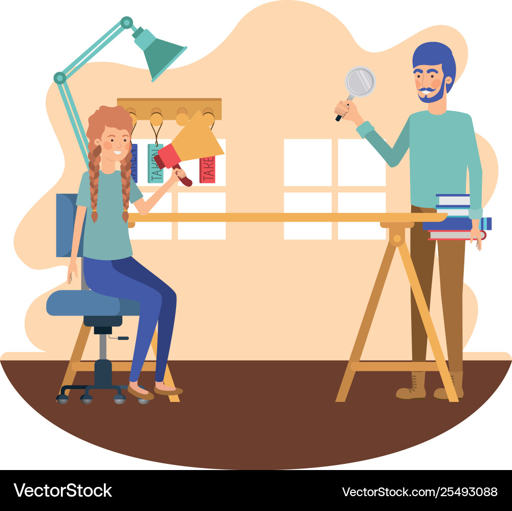 Couple in work office avatar character Royalty Free Vector
