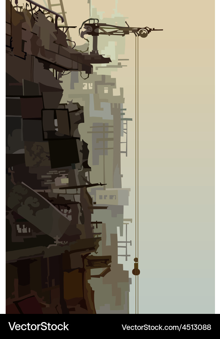 Destroyed buildings in fog Royalty Free Vector Image